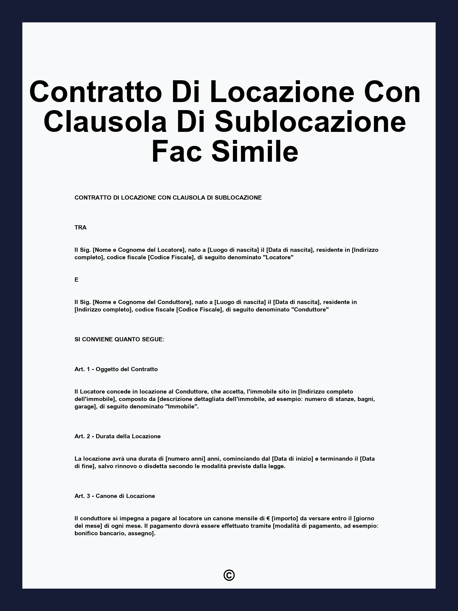 Contratto Di Locazione Con Clausola Di Sublocazione Fac Simile