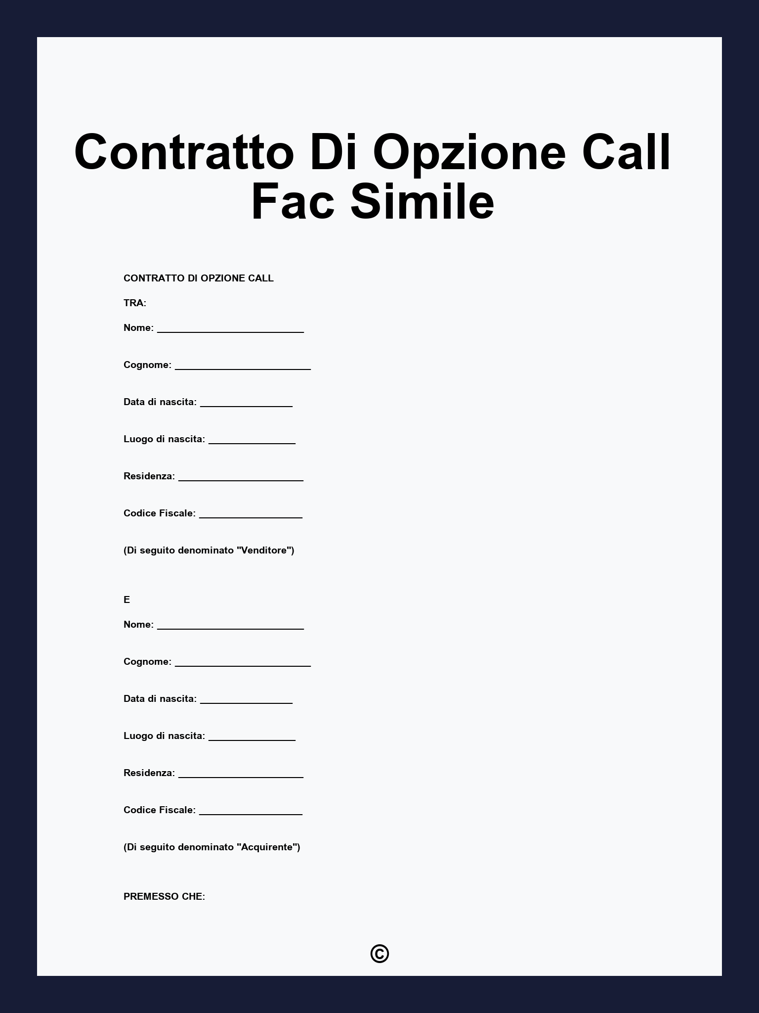 Contratto Di Opzione Call Fac Simile