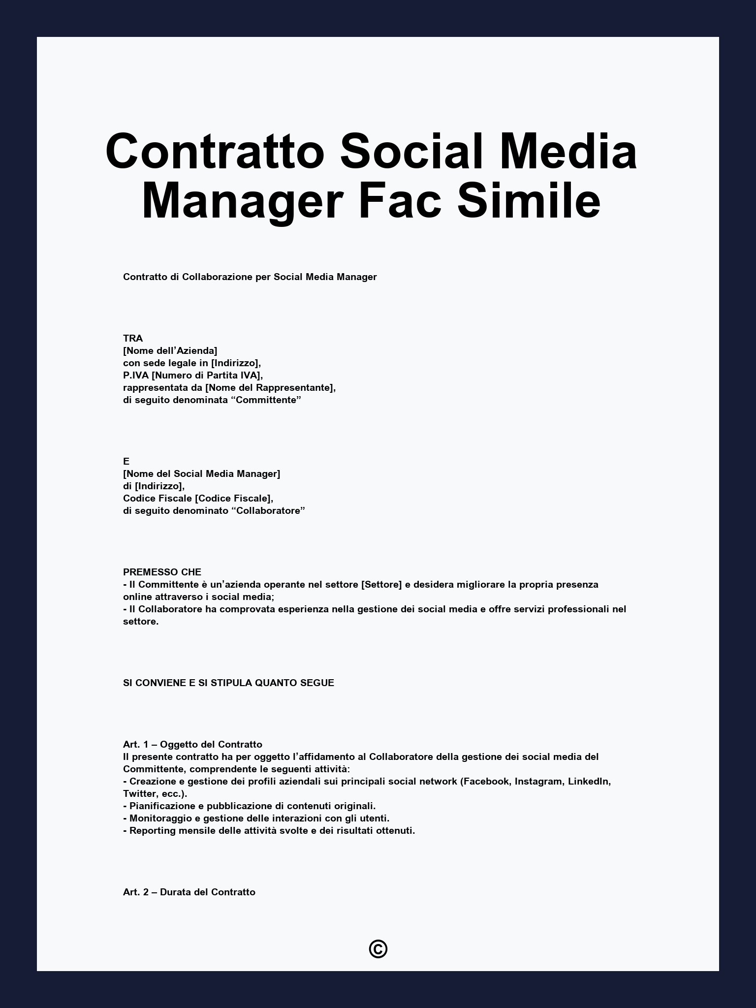 Contratto Social Media Manager Fac Simile