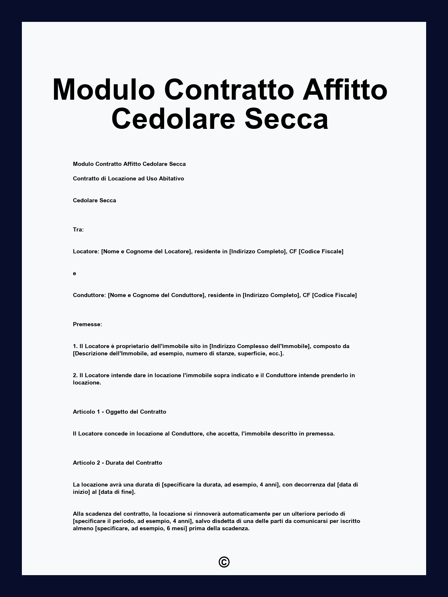 Modulo Contratto Affitto Cedolare Secca